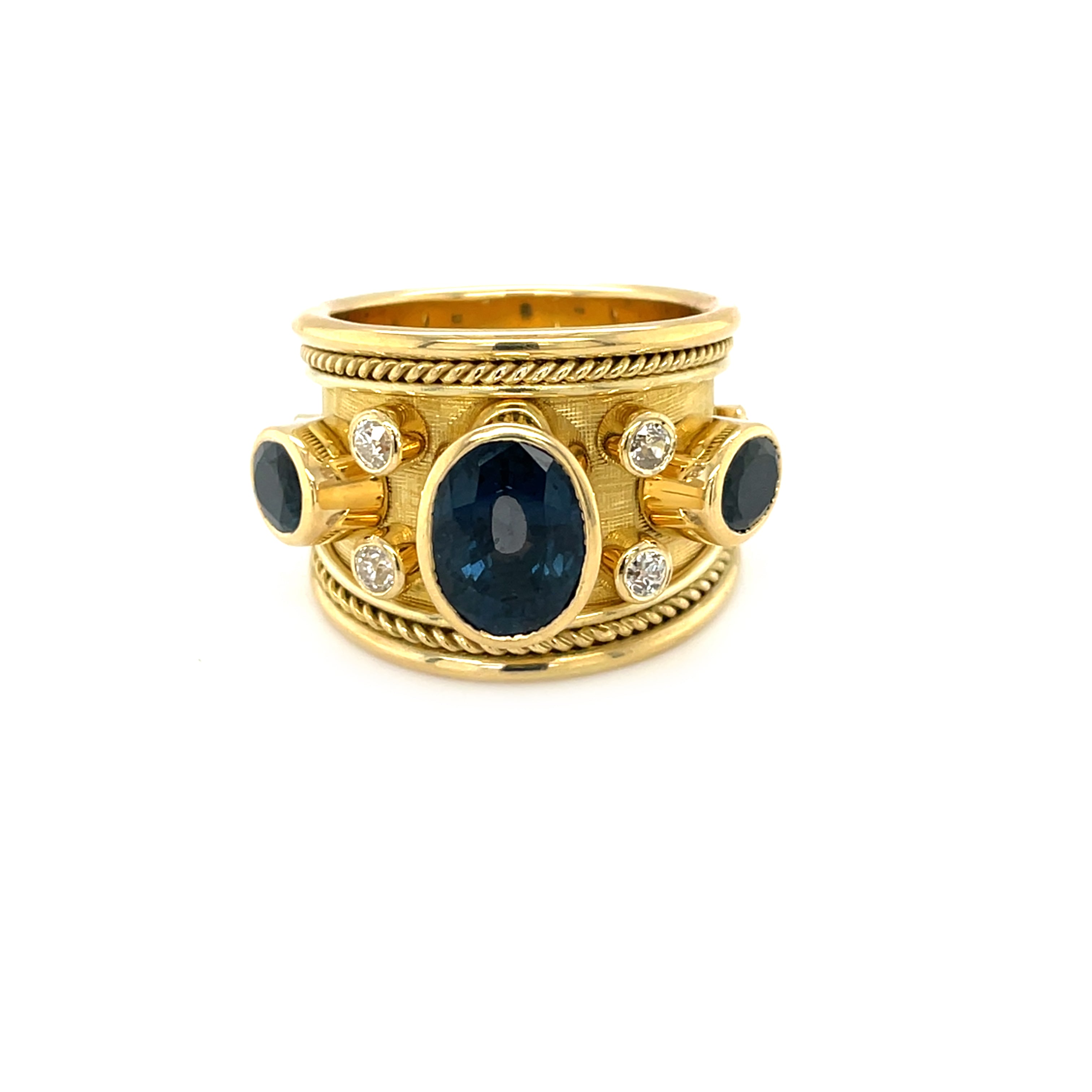 18ct Yellow Gold Diamond & sapphire Roman Style Ring – Walter Bull & Son